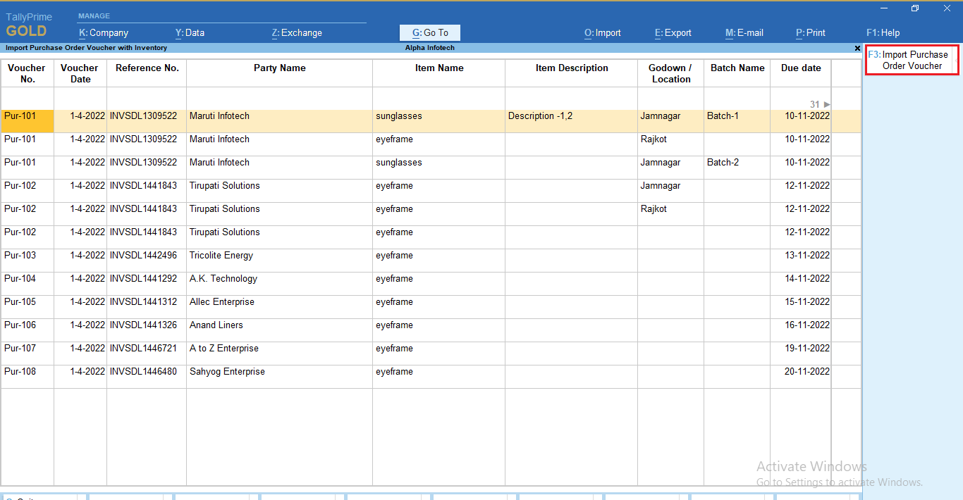 292 Import Purchase Order Voucher From Excel To Tally
